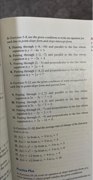 Solved In Exercises 5-8, use the given conditions to write | Chegg.com