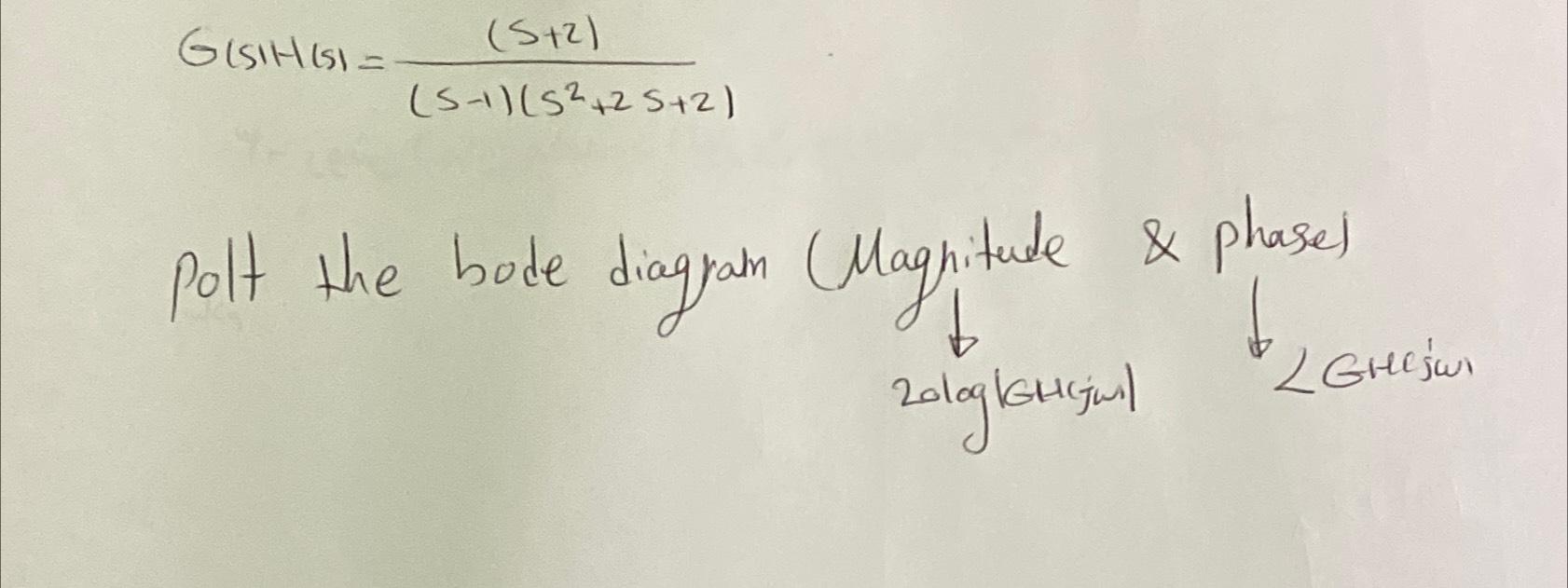 Solved G(s)H(s)=(s+2)(s-1)(s2+2s+2)polt the bode diagram | Chegg.com