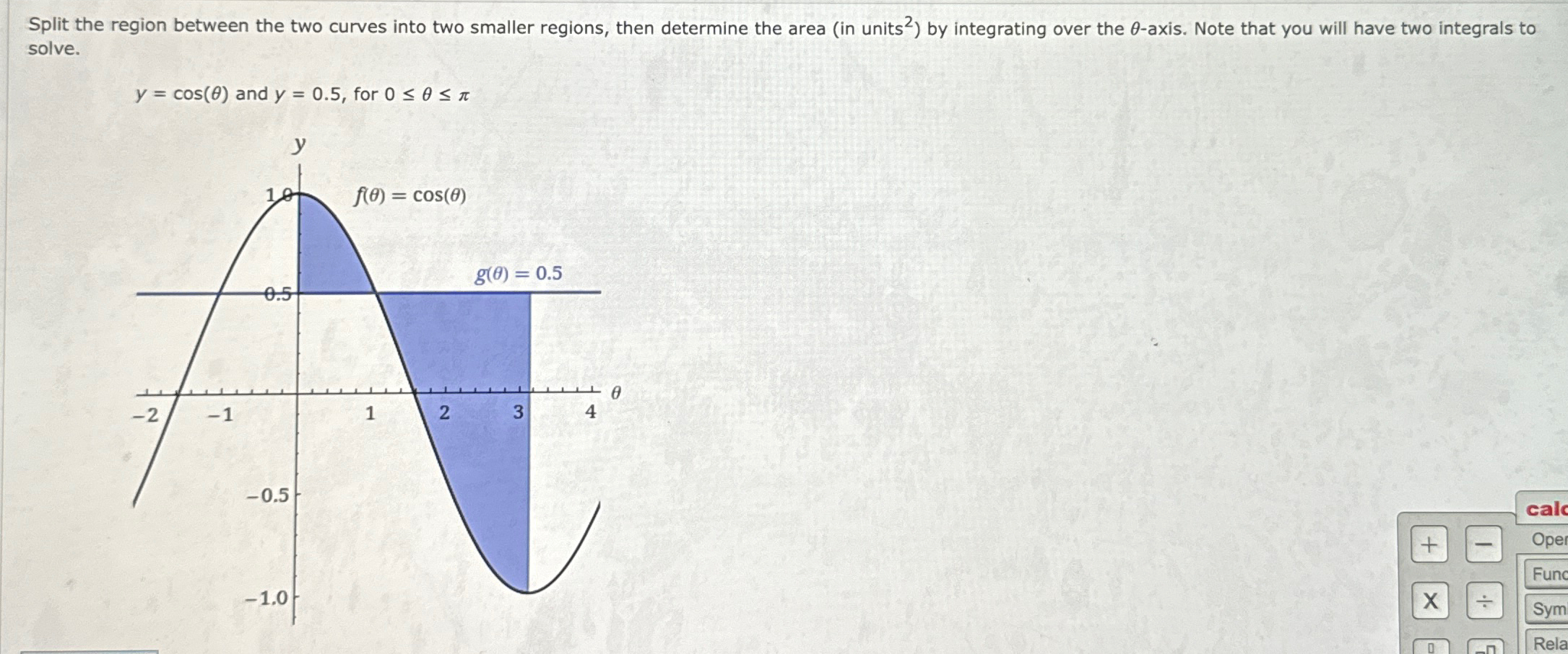 Solved Split the region between the two curves into two | Chegg.com