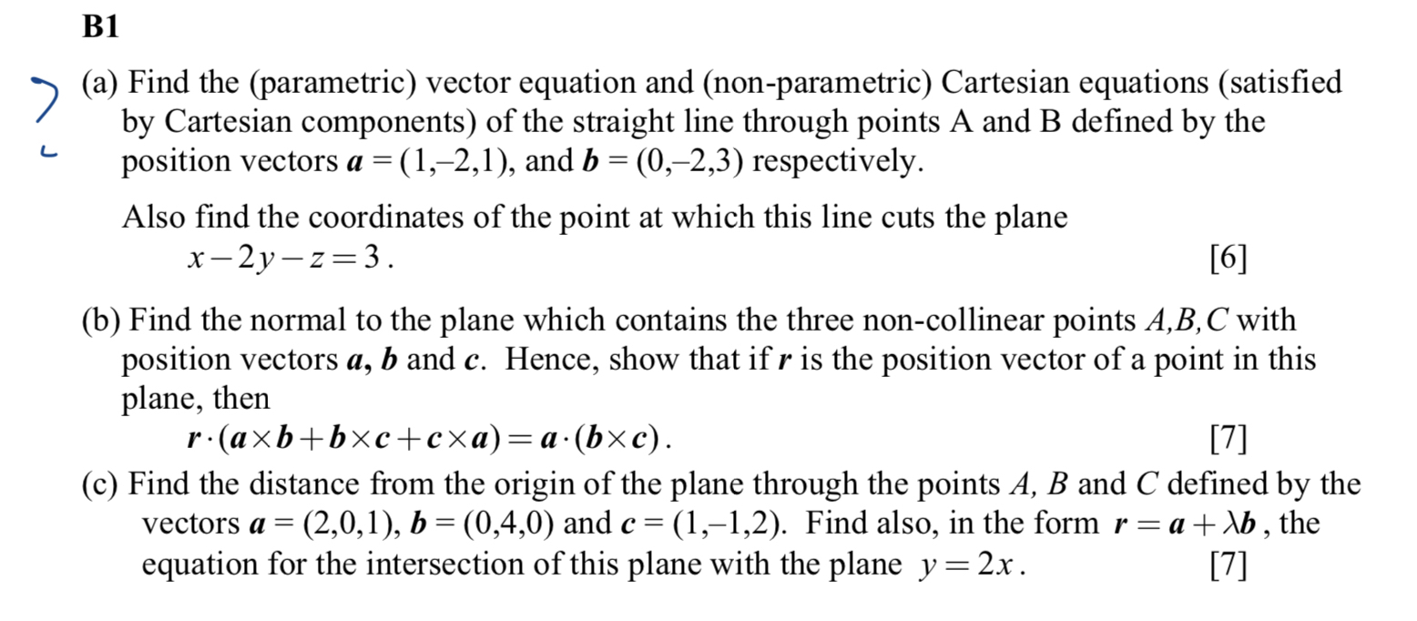 Solved B1(a) ﻿Find the (parametric) ﻿vector equation and | Chegg.com