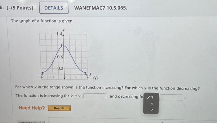 Solved The graph of a function is given. For which x in the | Chegg.com