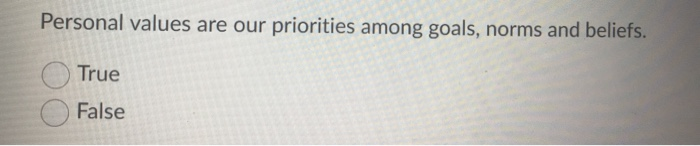 Solved Personal values are our priorities among goals, norms | Chegg.com