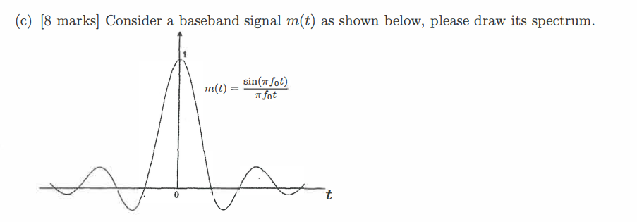 Solved (c) [8 ﻿marks] ﻿Consider a baseband signal m(t) ﻿as | Chegg.com