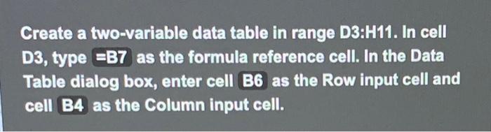 Solved Create a two-variable data table in range D3:H11. In | Chegg.com