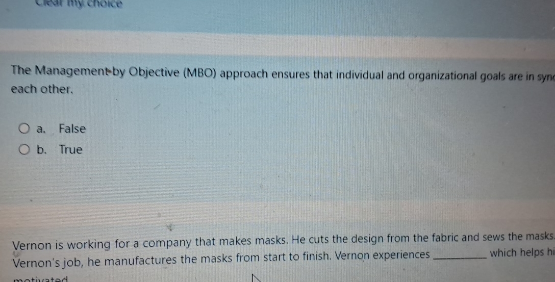 Solved The Management-by Objective (MBO) ﻿approach ensures | Chegg.com