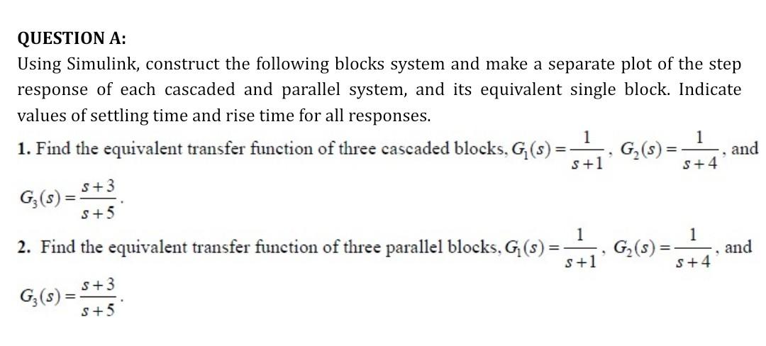 Solved QUESTION A: Using Simulink, construct the following | Chegg.com
