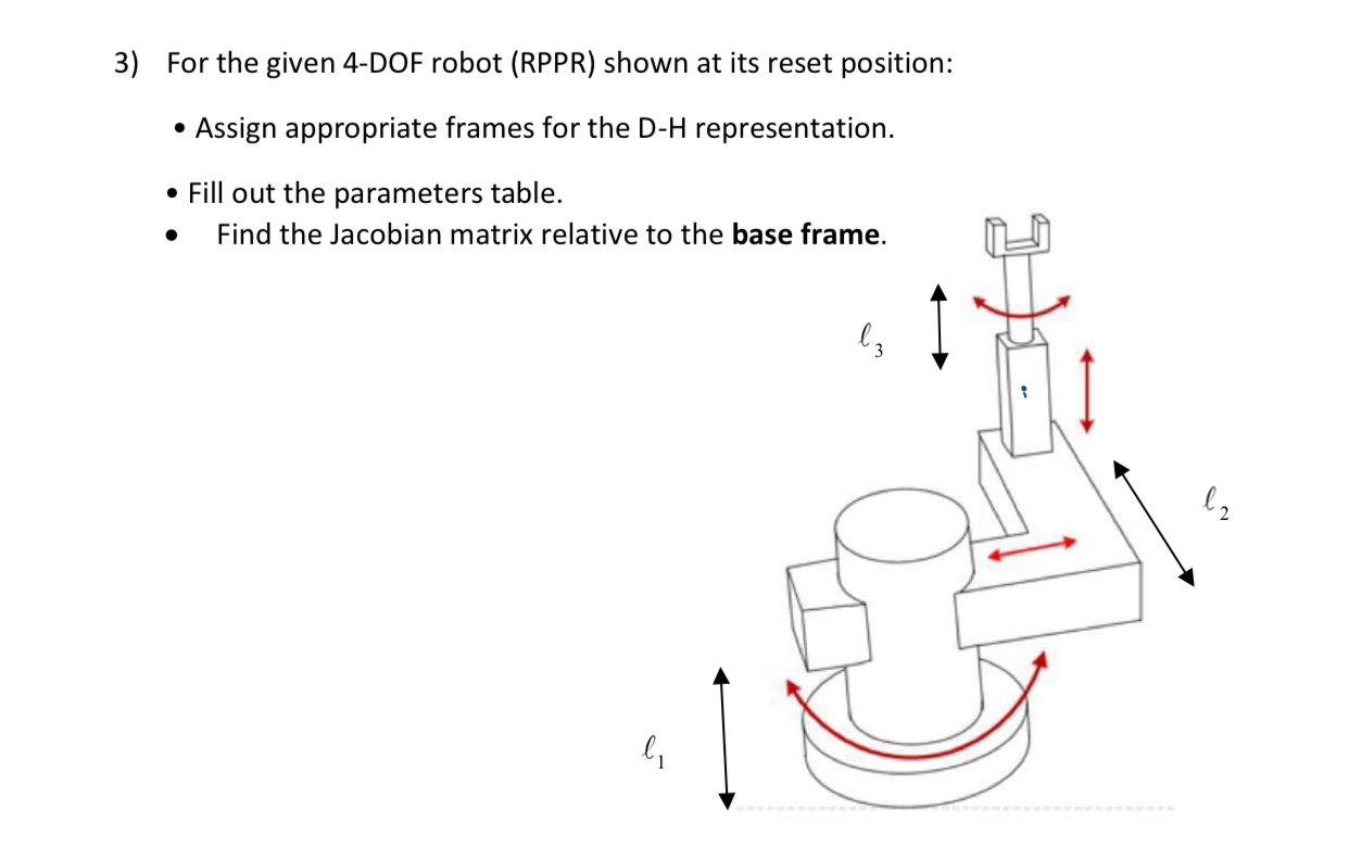 Solved For the given 4-DOF robot (RPPR) ﻿shown at its reset | Chegg.com