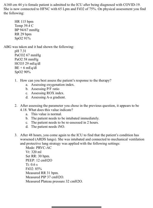 Solved A 160 cm44 y/o female patient is admitted to the ICU | Chegg.com