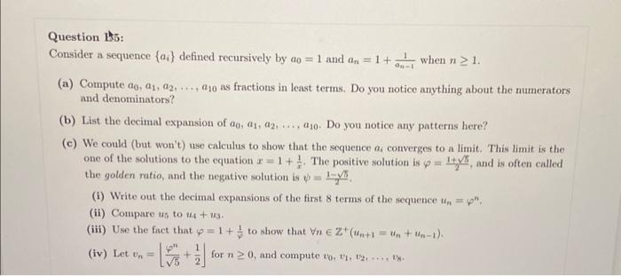 Solved Question 1t5: Consider a sequence {ai} defined | Chegg.com