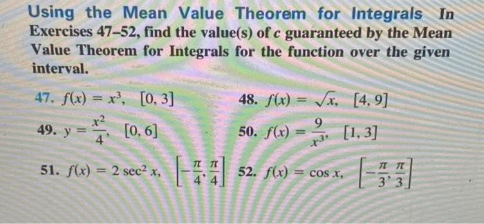 Solved Using the Mean Value Theorem for Integrals in | Chegg.com