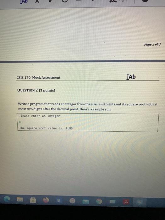 Solved CSIS 120: Mock Assessment QUESTION 1 [5 points] Write | Chegg.com