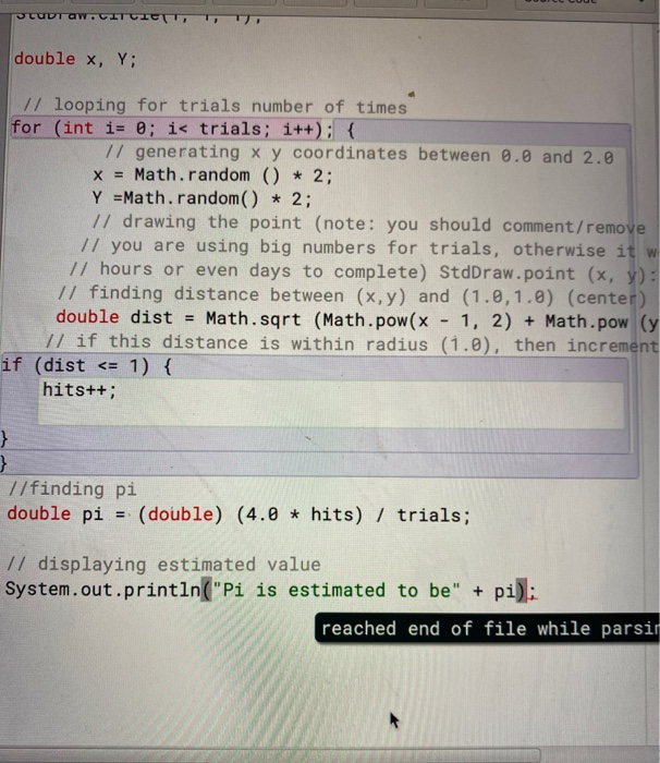 Solved double dist = Math.sqrt // if this distance is within | Chegg.com