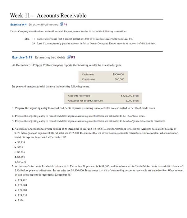 Solved Exercise 9-4 Direct write-off method \& P1 Dexter | Chegg.com
