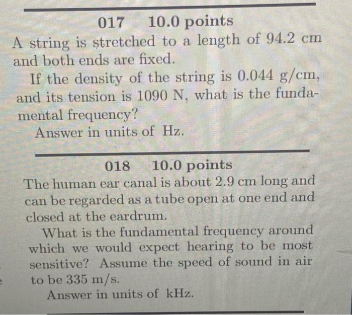 Solved 01710.0 points A string is stretched to a length of | Chegg.com