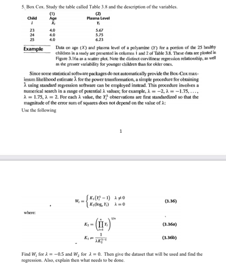Solved Box Cox. Study the table called Table 3.8 ﻿and the | Chegg.com