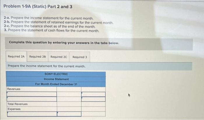 Solved Required information Problem 1-9A (Static) Analyzing | Chegg.com