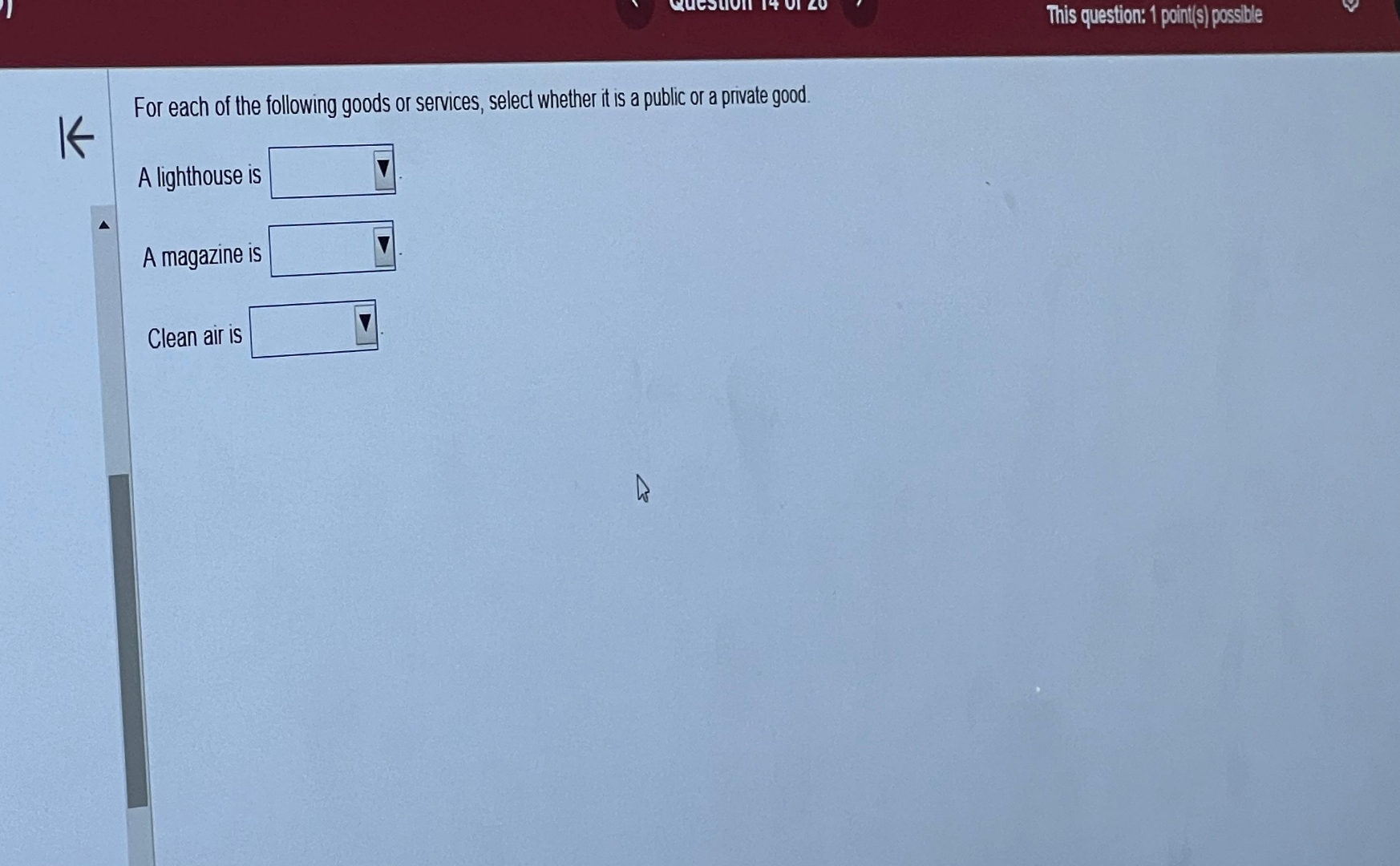 Solved This question: 1 ﻿point(s) ﻿possibleFor each of the | Chegg.com