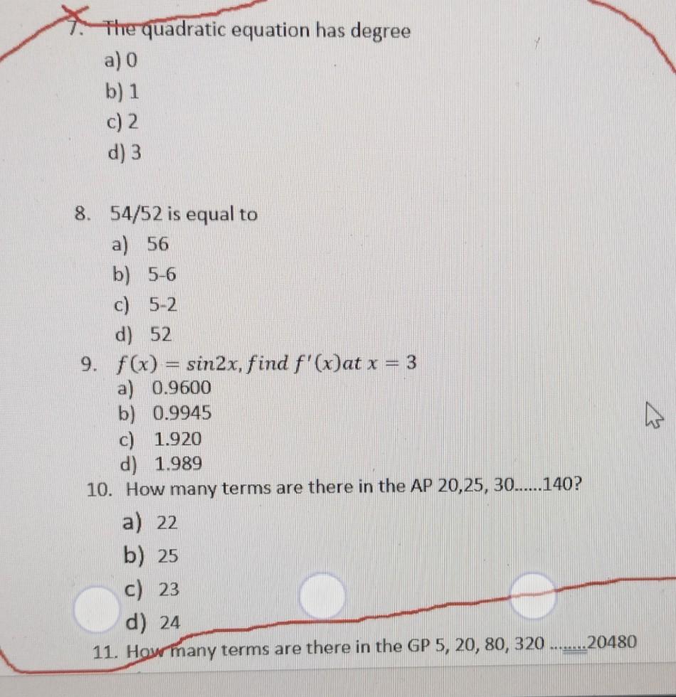 Solved 7. The quadratic equation has degree a) 0 b) 1 c) 2 | Chegg.com