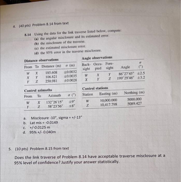 Solved 8.14 Using the data for the link traverse listed | Chegg.com