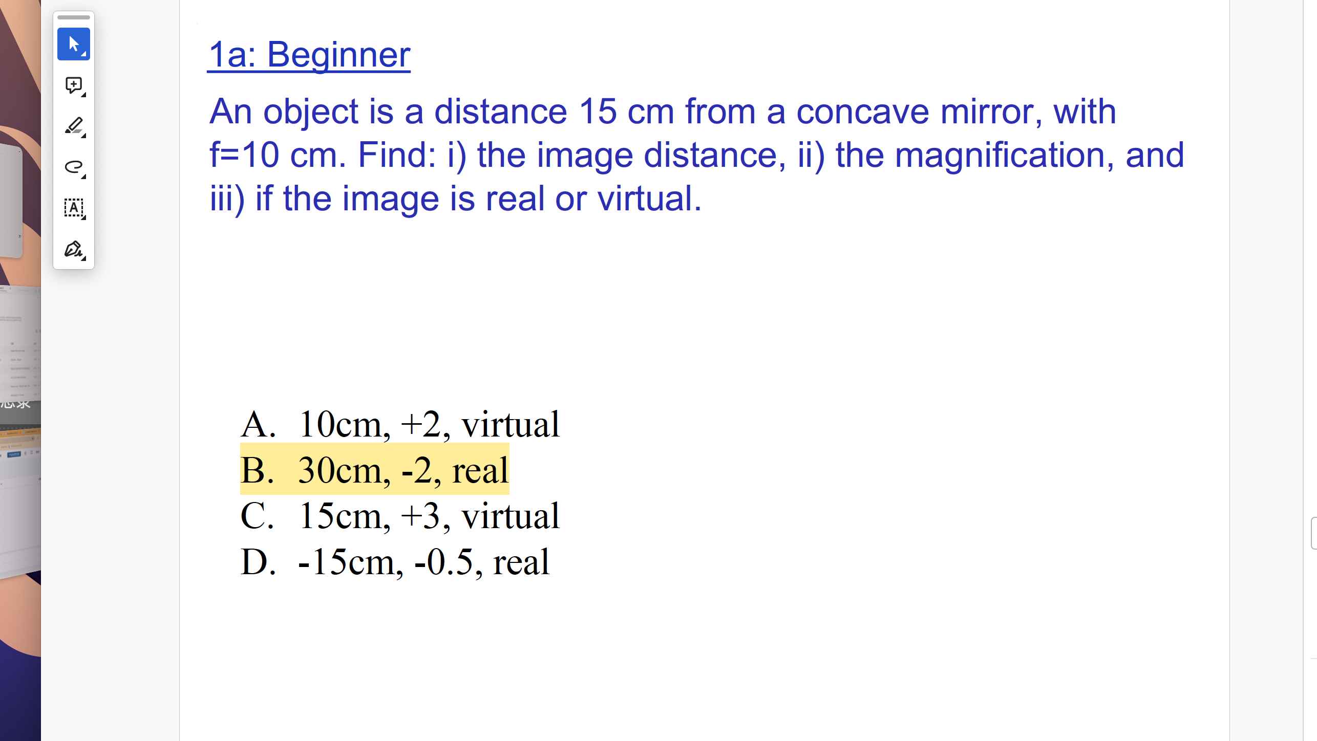 1a: BeginnerAn object is a distance 15cm ﻿from a | Chegg.com