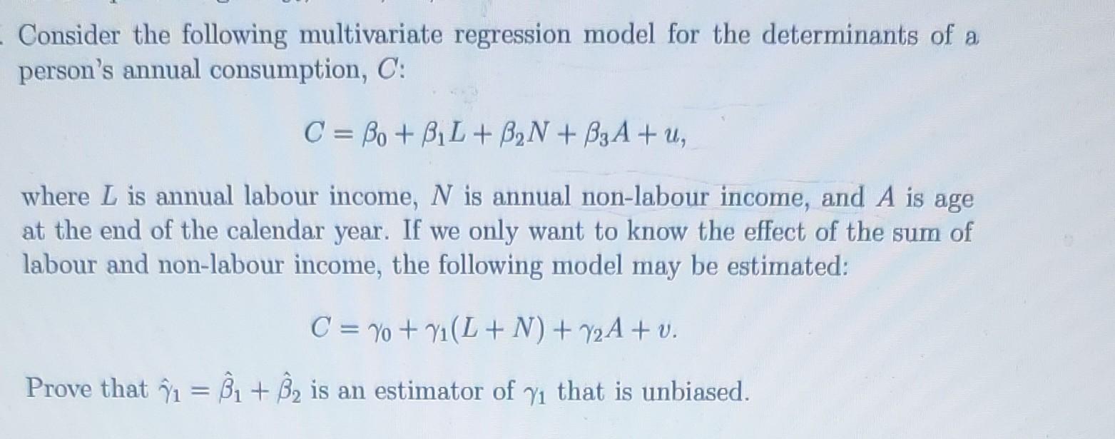 Solved Consider the following multivariate regression model | Chegg.com