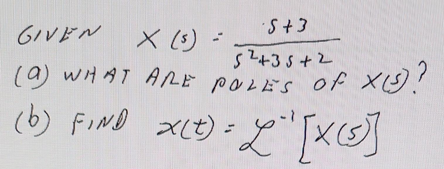 Solved GIVEN x(s)=s2+3s+2s+3 (a) WHAT ARE pOLE's of X(s)? | Chegg.com