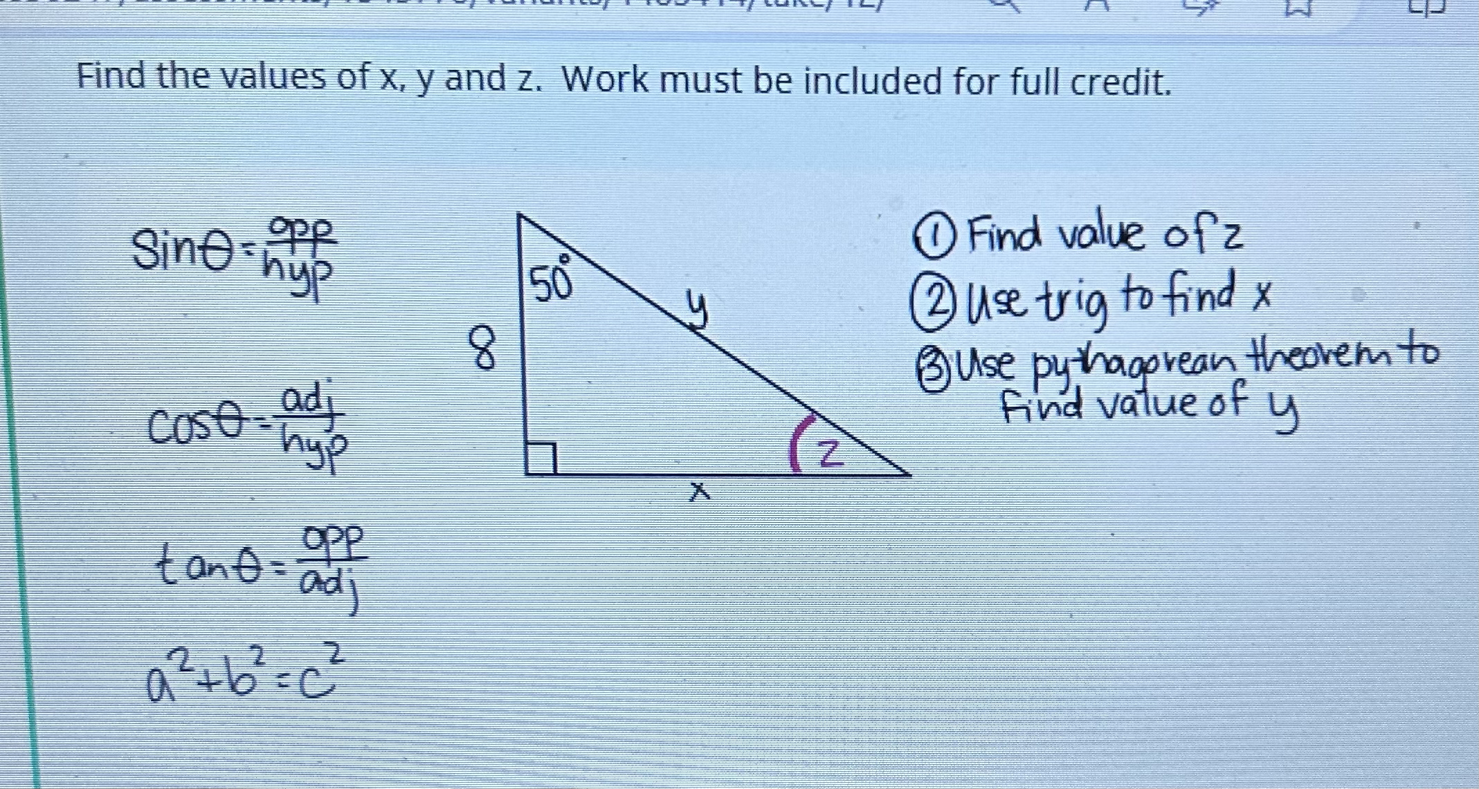 Solved Find the values of x,y ﻿and z. ﻿Work must be included | Chegg.com