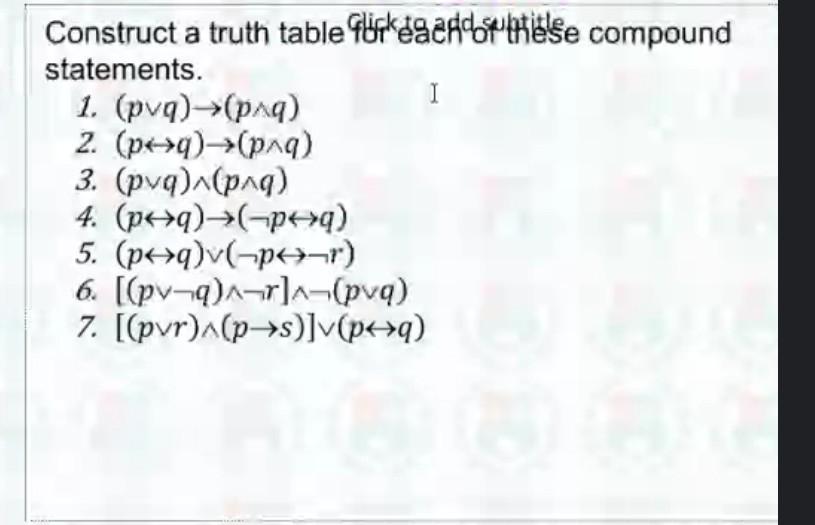Solved Construct a truth table fojrkeaefd of thtititse | Chegg.com