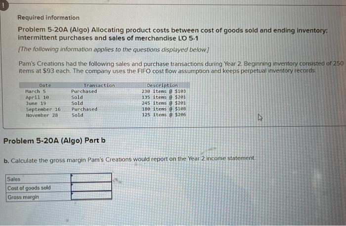 Solved Required information Problem 5-20A (Algo) Allocating | Chegg.com