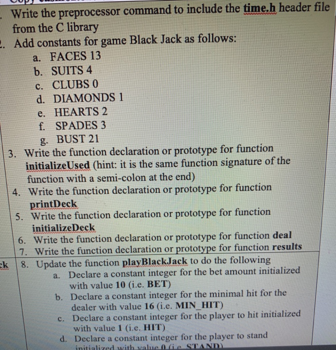 Solved Write the preprocessor command to include the time.h | Chegg.com