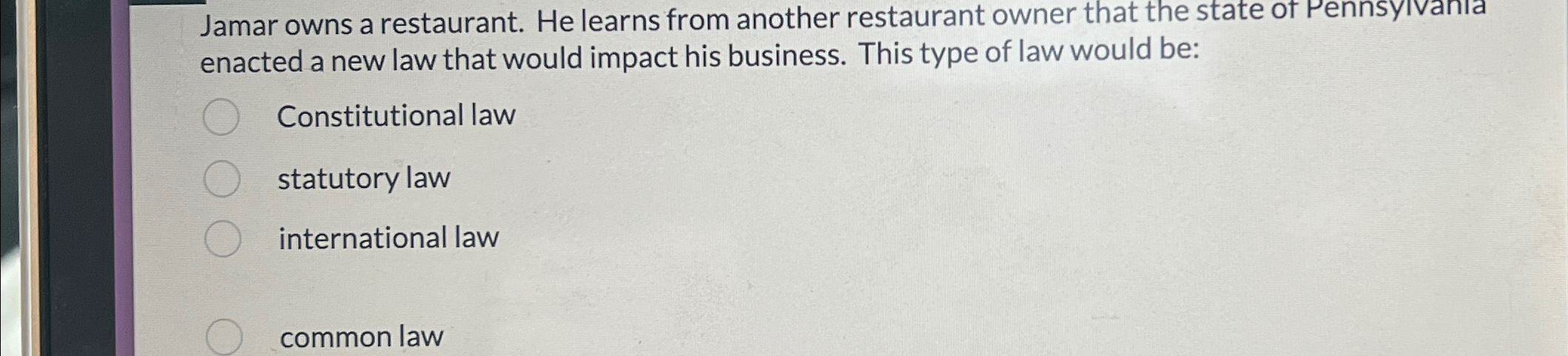Solved Jamar owns a restaurant. He learns from another | Chegg.com