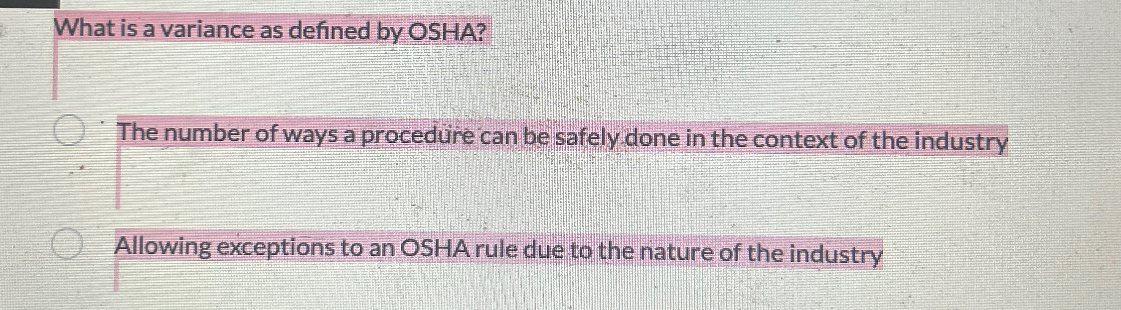 Solved What is a variance as defined by OSHA?The number of | Chegg.com