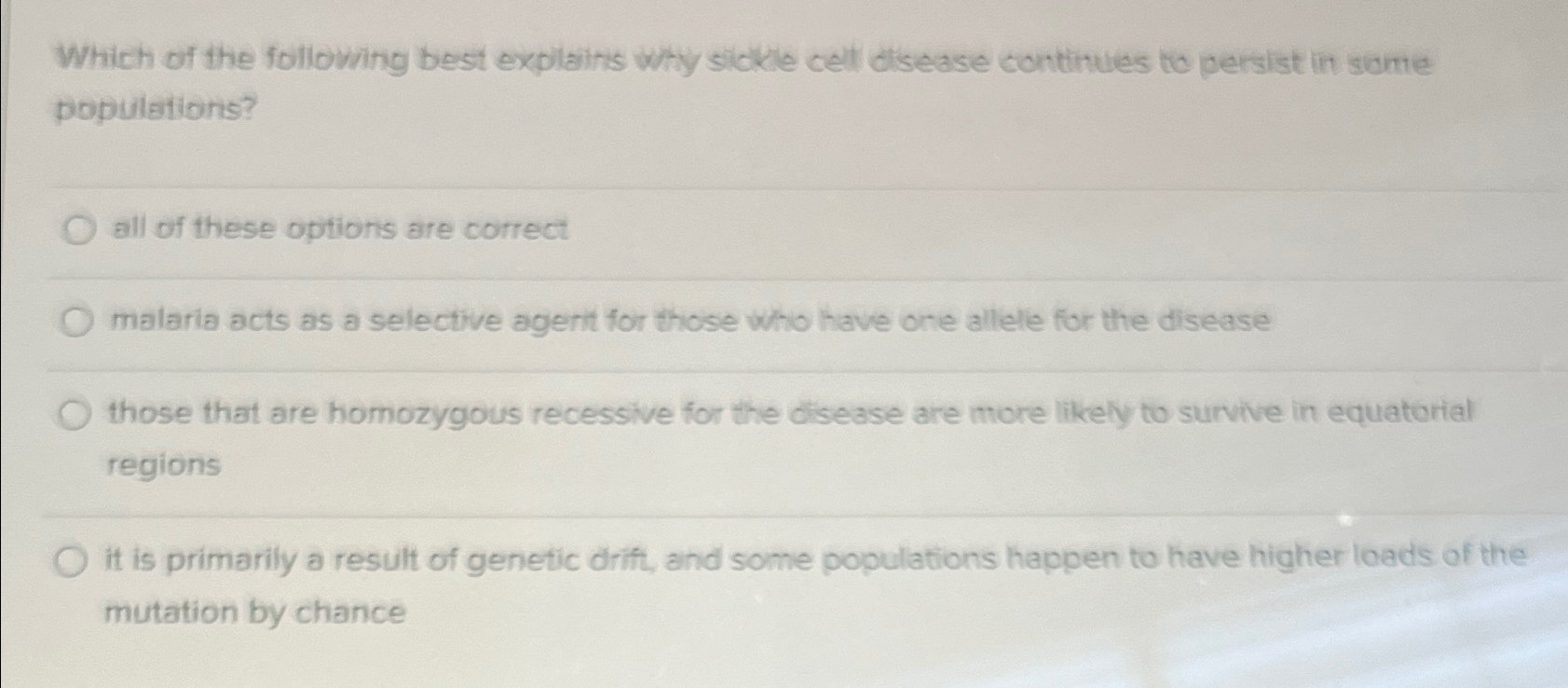 Solved Which of the following best explains why sickle cell | Chegg.com