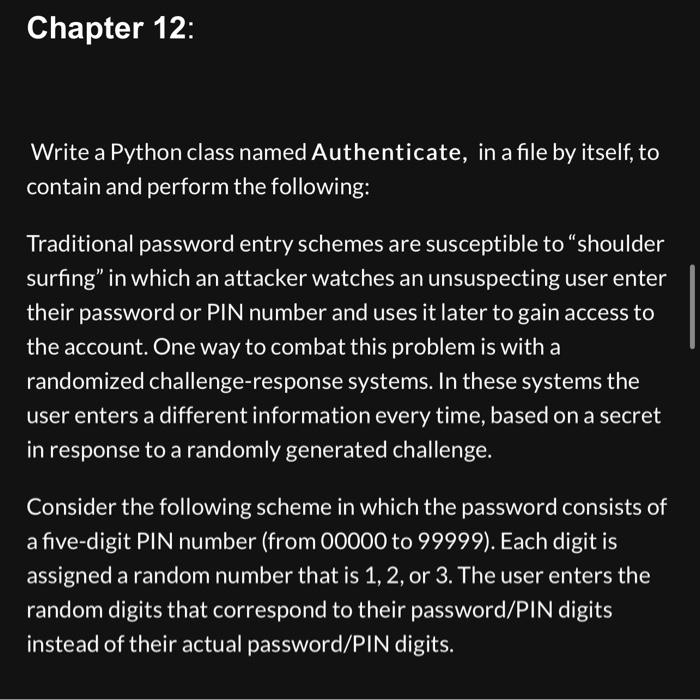 Solved Write A Python Class Named Authenticate In A File By