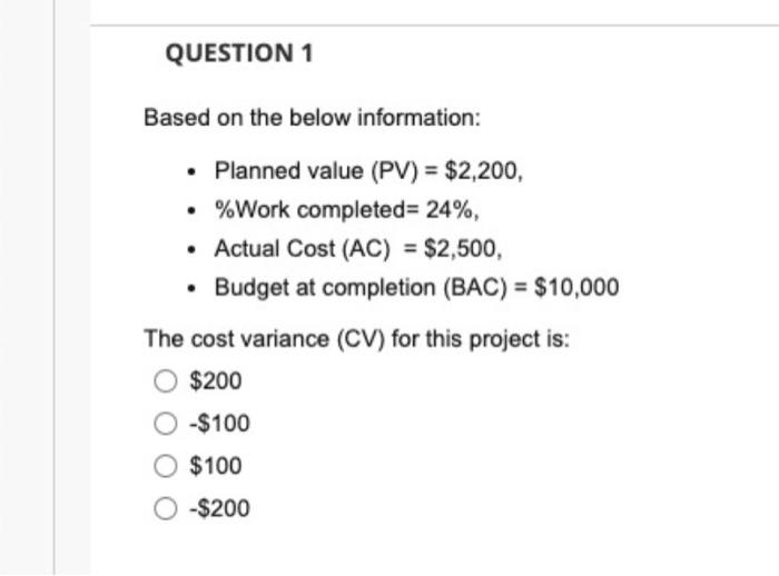 Solved Based on the below information: - Planned value (PV) | Chegg.com