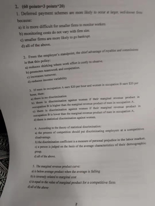 Solved 2. (60 points=3 points*20) 1. Deferred payment | Chegg.com