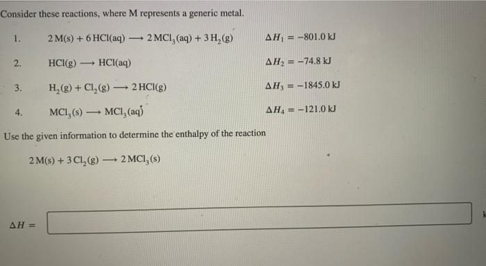 Solved Consider these reactions, where M represents a | Chegg.com