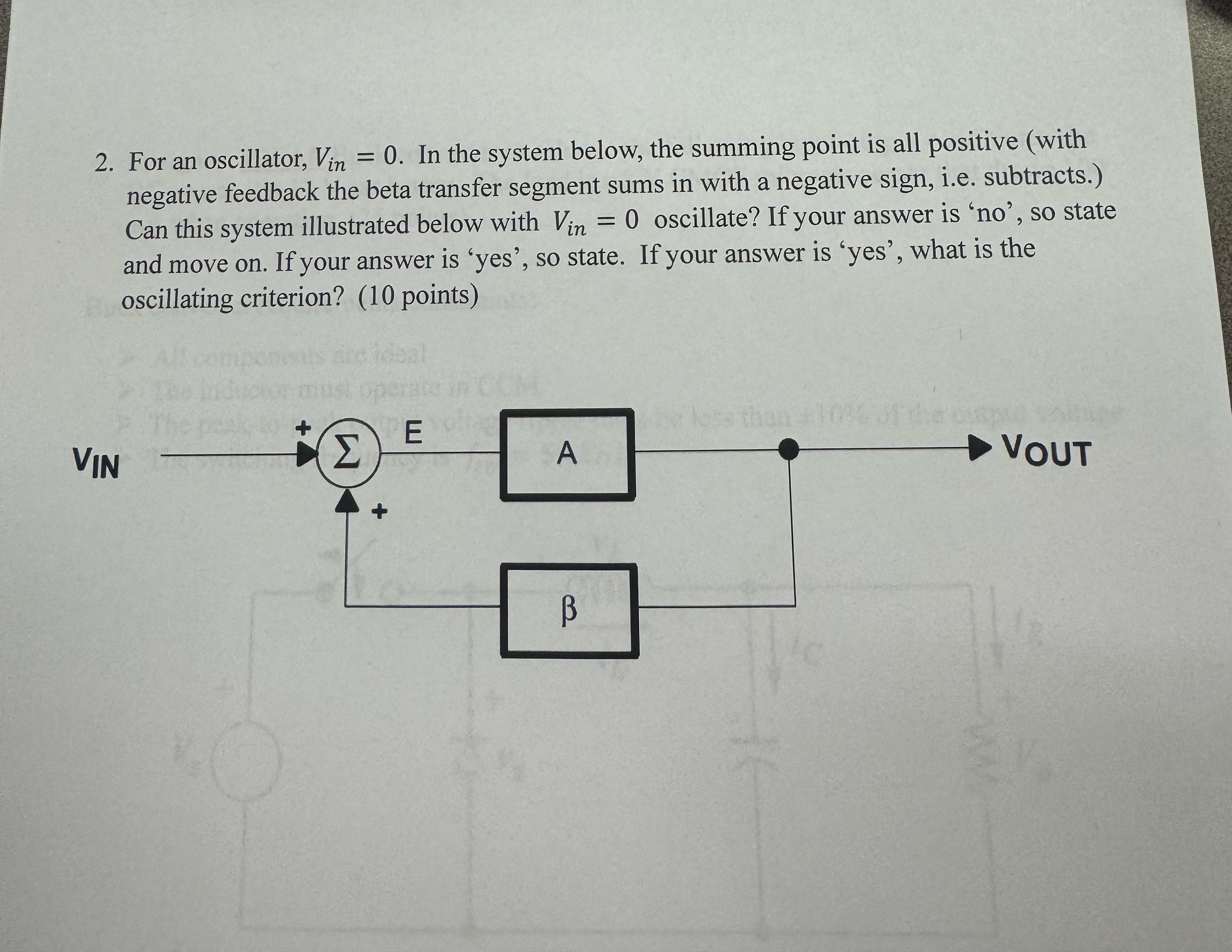 Solved For an oscillator, Vin=0. ﻿In the system below, the | Chegg.com