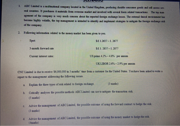 Solved 1. ABC Limited is a multinational company located in | Chegg.com