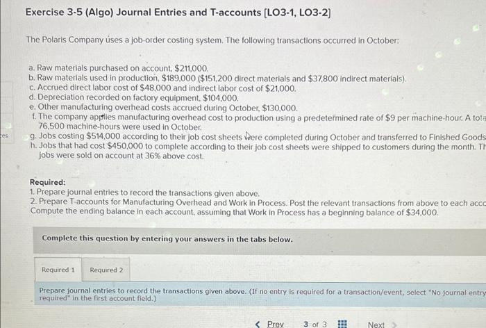 Solved Exercise 3-5 (Algo) Journal Entries and T-accounts | Chegg.com