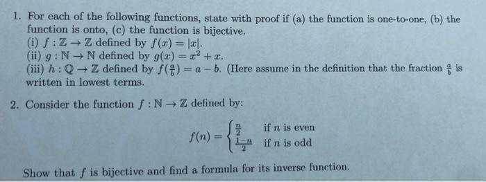 Solved 1. For each of the following functions, state with | Chegg.com