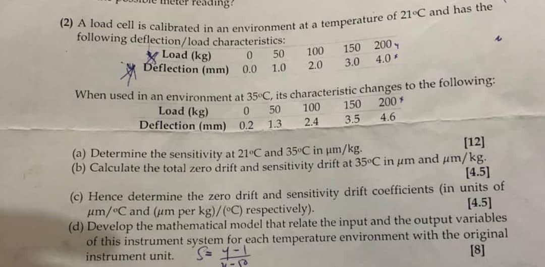 Solved (2) A load cell is calibrated in an environment at a | Chegg.com