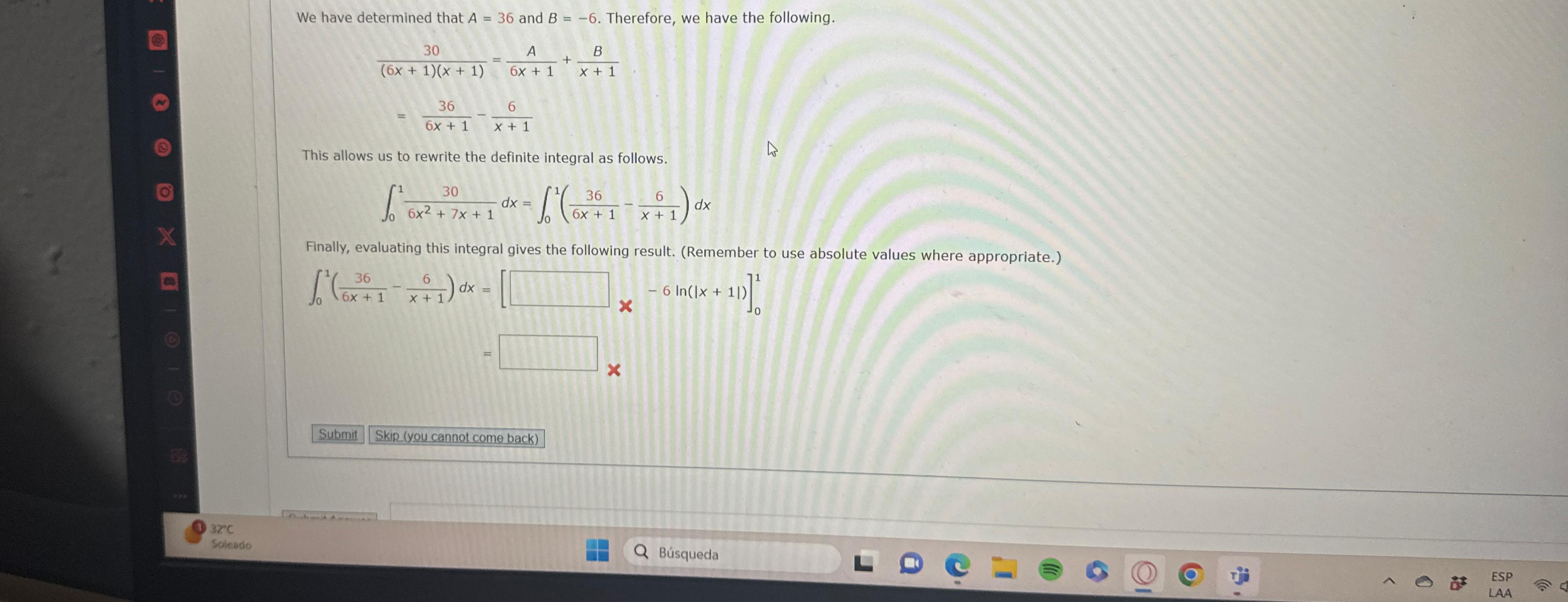 Solved We have determined that A=36 ﻿and B=-6. ﻿Therefore, | Chegg.com