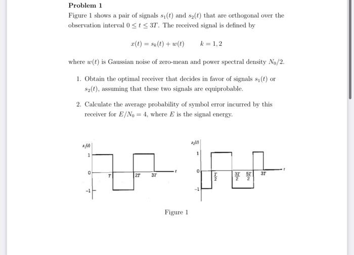 Solved Problem 1 Figure 1 shows a pair of signals s1(t) and | Chegg.com