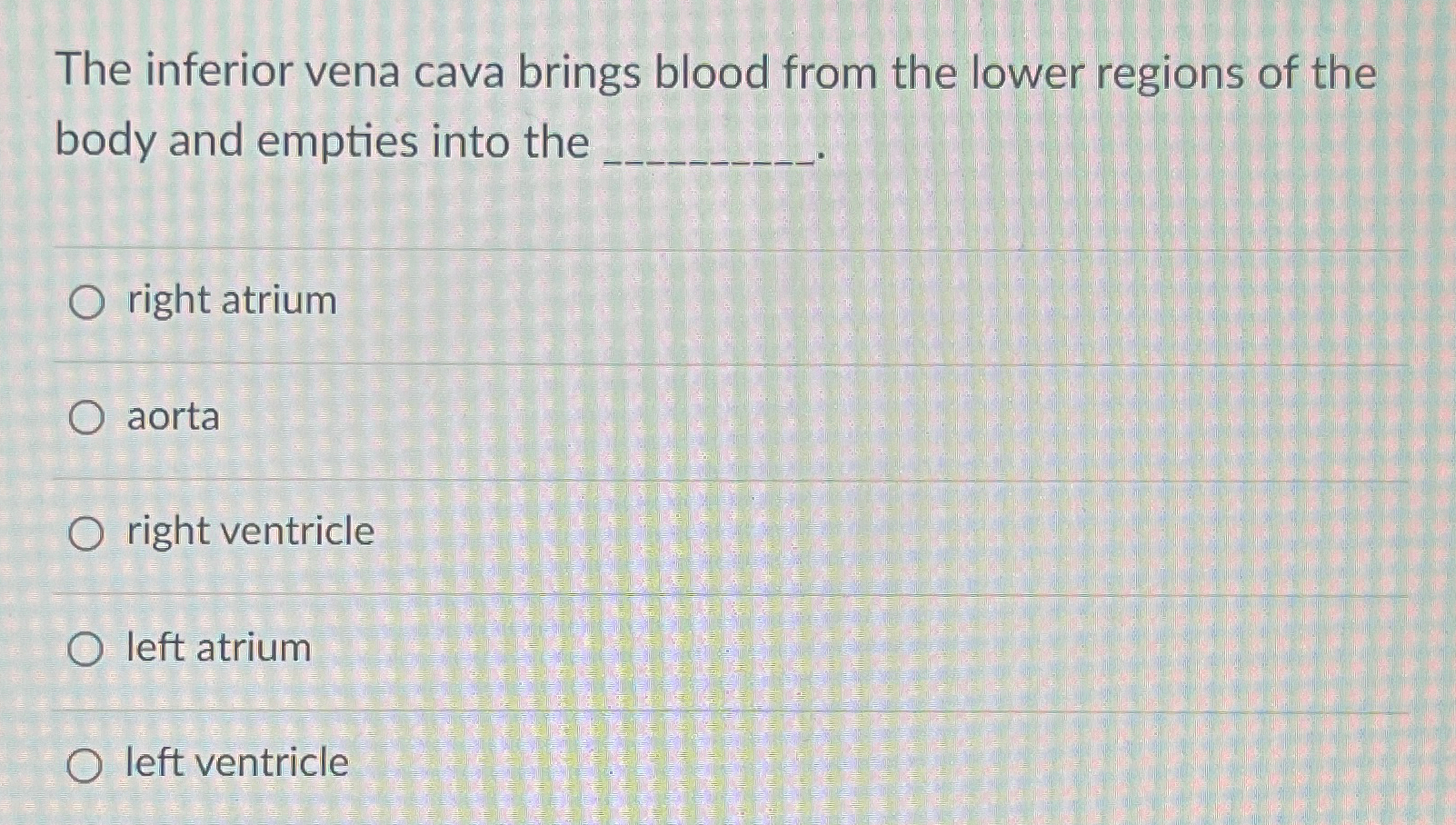 Solved The inferior vena cava brings blood from the lower | Chegg.com