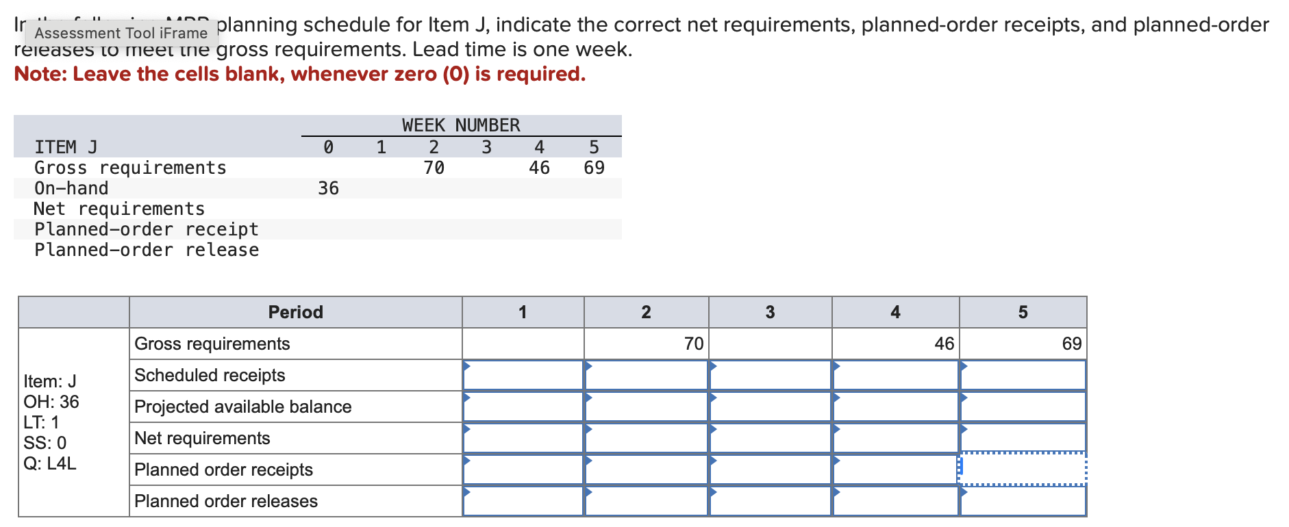 Solved Ir Ässessment Tool iframe planning schedule for Item | Chegg.com