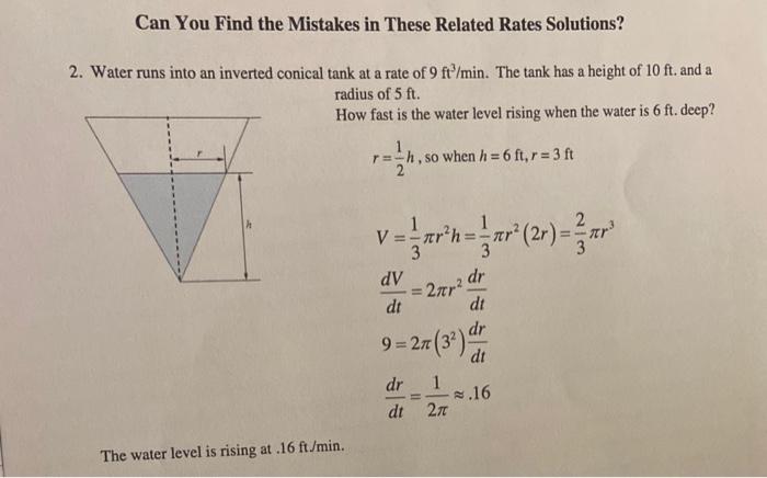 Solved Can You Find the Mistakes in These Related Rates | Chegg.com