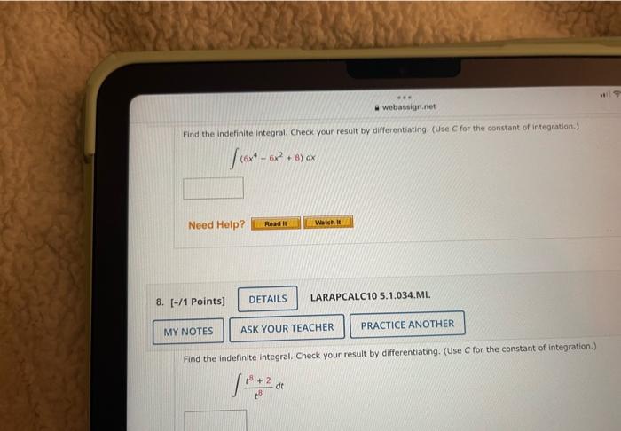 Solved webassign.net Find the indefinite integral. Check | Chegg.com