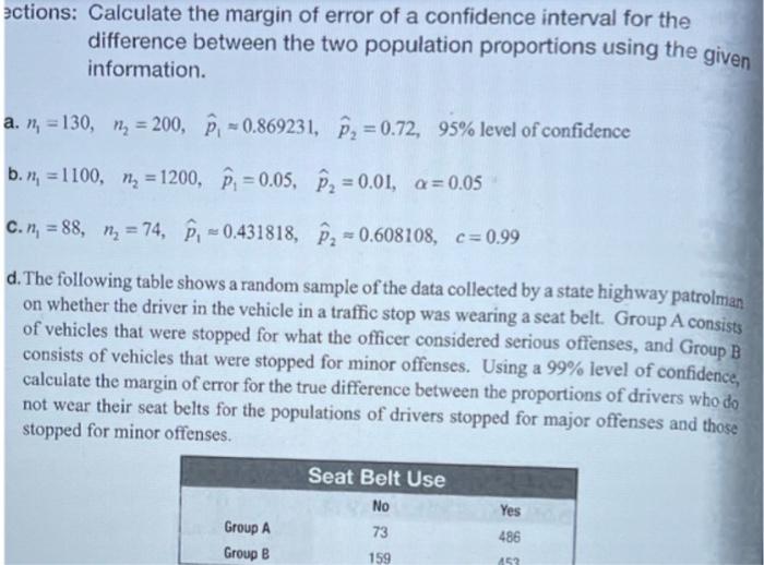 Solved 3ctions: Calculate the margin of error of a | Chegg.com