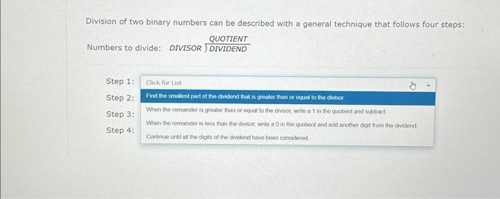 Solved Division of two binary numbers can be described with | Chegg.com